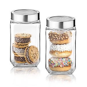 Feelopie Piramal Cube Storage Glass Jar With Airtight See Through Steel Lid|BPAFree|Kitchen Organiser|Modular|Multipurpose Jar |Coffee Bean,Dry Goods,Cookie,Candy,Tea,Spices[800ml,set of 4]
