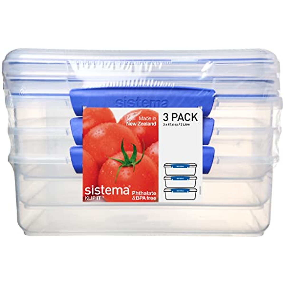 Sistema Klip It Collection Rectangle Food Storage Containers 67 ounce/ 8.4 Cup each, Set of 3