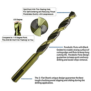 Hss Drill Bit Set 11/32 in. Jobber Twist Parabolic Flute Golden/Black 3-Flat Shank Drill Steel Metal-5Pcs