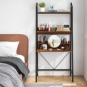 GOFLAME 71” High Ladder Desk, Freestanding Laptop Desk with Open Shelves, 3-Tier Ladder Shelf Computer Desk, Anti-Tipping Kits, Ideal for Living Room Bedroom Study, Brown