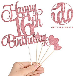 Lecferrarc 16th Birthday Cake Decorations, 16th Birthday Candles Cake Numeral Candles and Glitter Happy 16th Birthday Cake Toppers Set for Birthday Party Supplies (Rose Gold)
