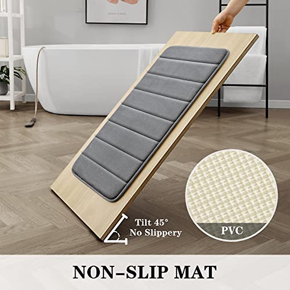 BYSURE Bathroom Rugs Sets 3 Piece Dark Grey Memory Foam Non Slip Extra Absorbent Bath Mat Set for Bathroom, Soft Bathroom Rugs and Mats Set Washable Floor Carpets