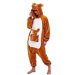 NEWCOSPLAY Unisex Adult Kangaroo Onesie Pajamas Animal One Piece Costume Cosplay Sleepwear (Kangaroo, Small)