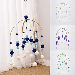 DYEY Baby Crib Mobile Nursery Cot Mobile Felt Ball Wind Chimes Wooden Hanging Bed Felt Ceiling Mobiles Crib Mobile for Nursery Room Baby Shower Photography Props(Dark Blue)