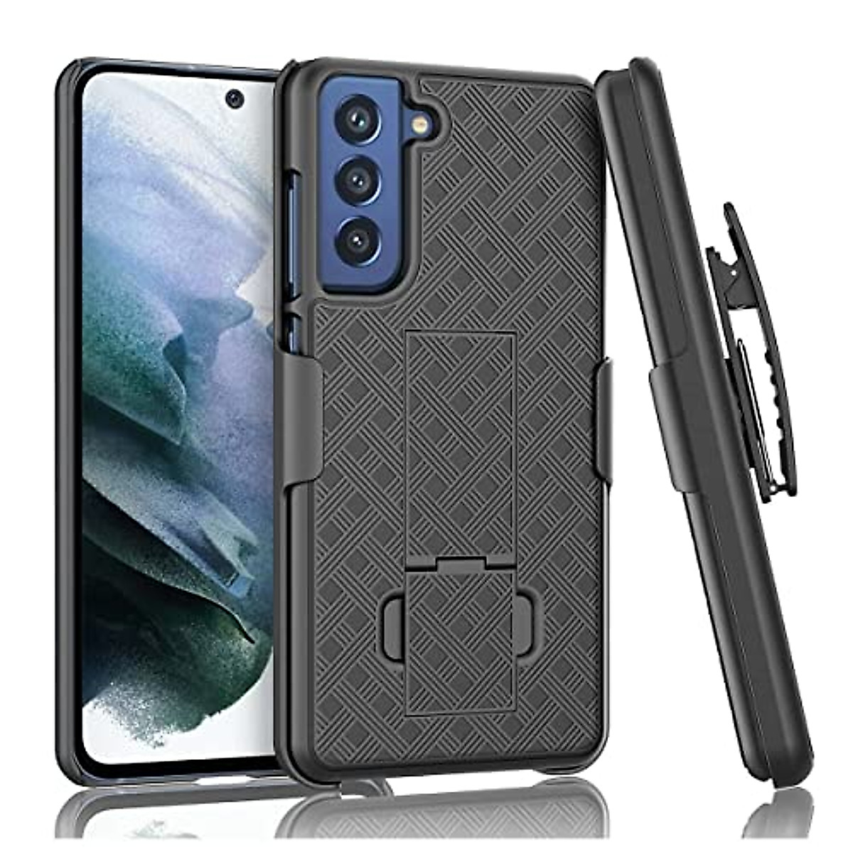 Rome Tech Belt Clip Phone Case for Samsung Galaxy S21 FE 5G [NOT for S21] Slim Heavy Duty Rugged Slide Hip Holster Cover with Kickstand Compatible with Galaxy S21 Fan Edition 5G - Black