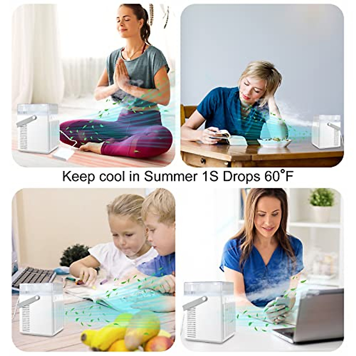 Portable Air Conditioner Fan Personal Air Conditioner Mini Evaporative Personal Air Cooler with 3 Speeds 2000mAh Battery Powered&USB Rechargeable Portable Evaporative Cooler for Bedroom Office Outdoor