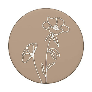 Boho Neutral Beige Aesthetic Minimalist Floral Line Art Tan PopSockets Swappable PopGrip