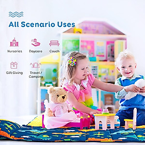 Sivio Nap Mat Weighted Blanket 3lbs, Weighted Nap Mat Blanket with Detachable Pillow, 50 x 20 Inches, Blue Dinosaur