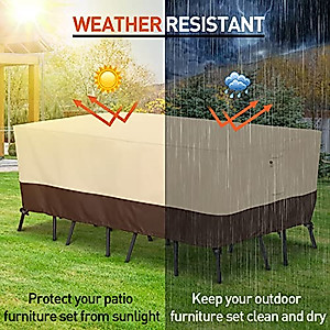 Arcedo Patio Furniture Covers, Waterproof Outdoor Furniture Covers 110 inch, Patio Table Cover for Outdoor Furniture, Heavy Duty Large Rectangular Dining Table Cover, Beige & Brown