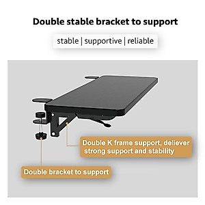 HONJIE Ergonomics Desk Extender Tray, Suitable for Office. Foldable, Punch-Free Clamp on.Computer Keyborad Tray, Desk Extension Board.(25.2"*9.45"(64cm*24cm), Carbon)