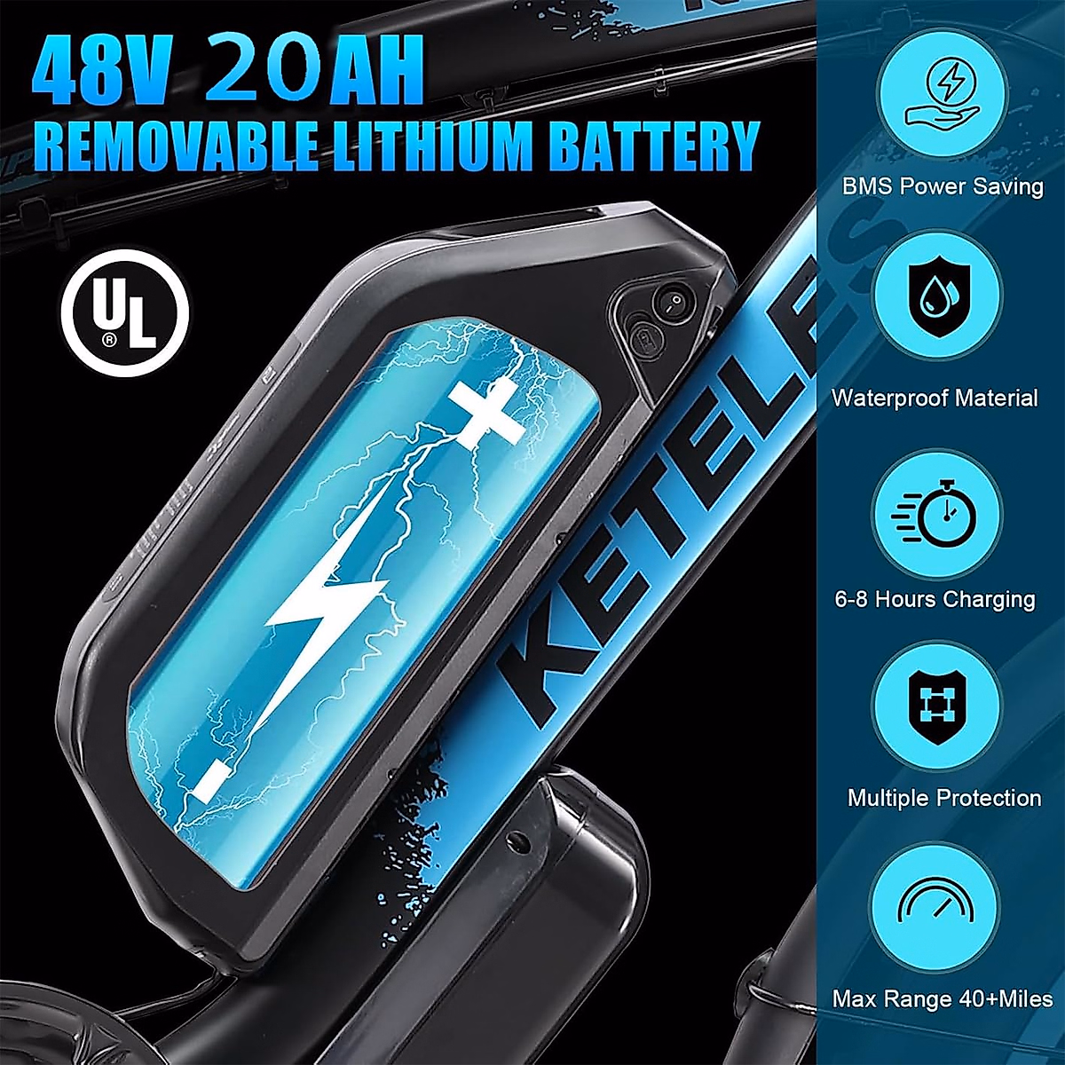 QIKAITU Electric Bike for Adults 1600W 48V 20AH Removable Battery 28MPH 26" x 4" Fat Tire Snow Beach Mountain Ebike with 21-Speed Shifting Gear Hydraulic Disc Brake City Electric Bicycles(Black-Blue)