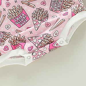 OikMombiu Newborn Baby Girl Boy Valentines Day Outfit Fries Before Guys Bubble Romper Crewneck Sweatshirt Onesie Cute Clothes(Full French Fries Pink, 0-3 Months)