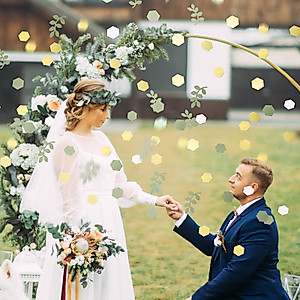 Crtiin 500 Pcs Greenery Gold Eucalyptus Confetti Baby Shower Confetti Hexagon Scatter Boho Scatter Table Decoration for Wedding Bridal Party Classroom Nursery (Tea Green, Sage Green, White, Gold)