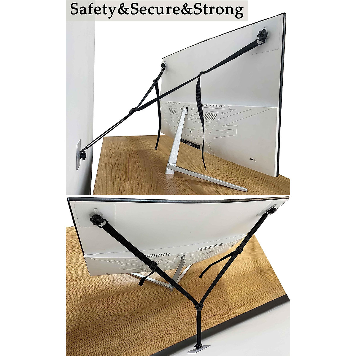 OeckuXIY 3 Pack Adjustable TV Safety Straps, No-Drill Anti-Tip Furniture Anchors for Baby Proofing, Flat Screens Fix to Wall,Cabinet,Stand Or Desk, Earthquake Straps