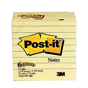 Post-it Notes 3x3 in, 6 Pads, America's’s #1 Favorite Sticky Notes, Canary Yellow, Clean Removal, Recyclable (5444)