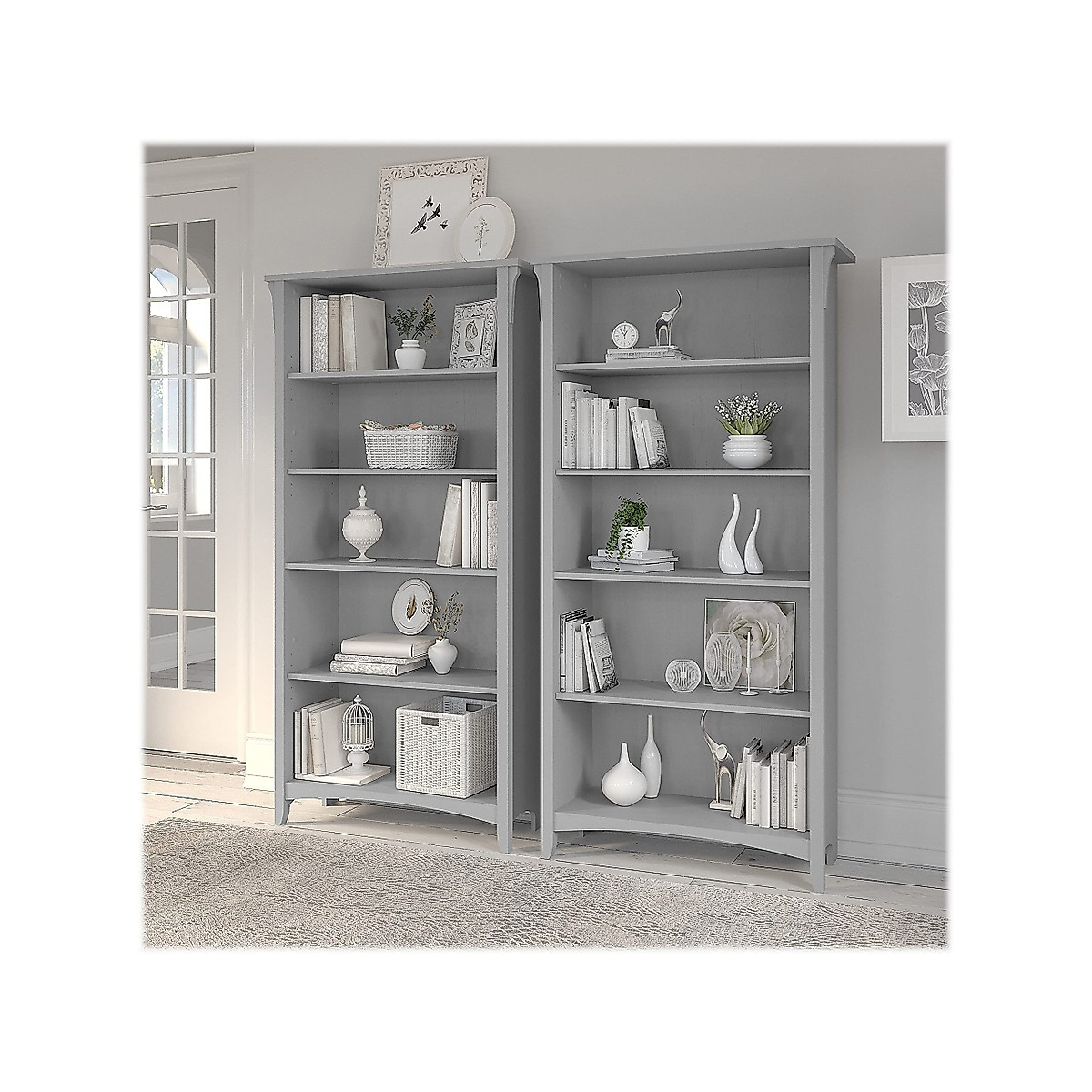 Salinas 5-Shelf 63-Inch H Tall Bookcase, Cape Cod Gray, 2/Set