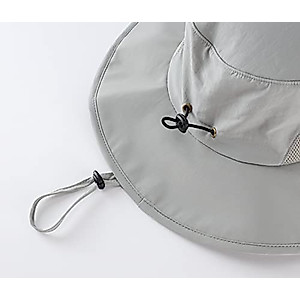 Home Prefer UPF50+ Mens Sun Hat Wide Brim Fishing Hat Airy Mesh UV Protection Hat Portable Bucket Sun Hat Light Grey