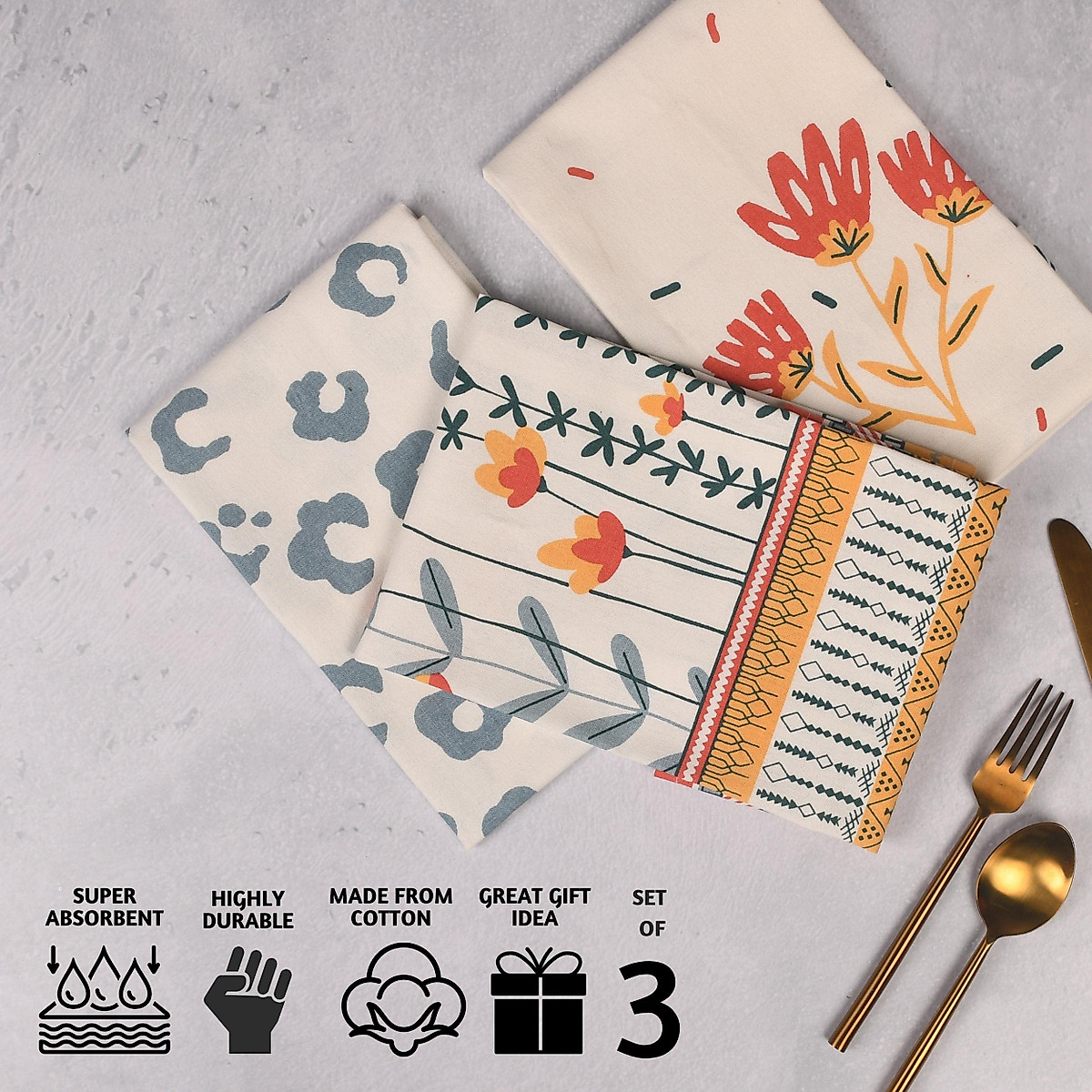 Folkulture Dish Towels and Table Cloth 60 x 84 Inch Long Bundle, Boho Kitchen Towels with Hanging Loop, Modern Decorative Tea Towels, 100% Cotton Premium Table Clothes for 6 Foot Table