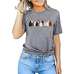 Chicken Shirts for Women Cute Funny Chicken Lovers T Shirt Casual Holiday Short Sleeve Animal Graphic Tee Tops