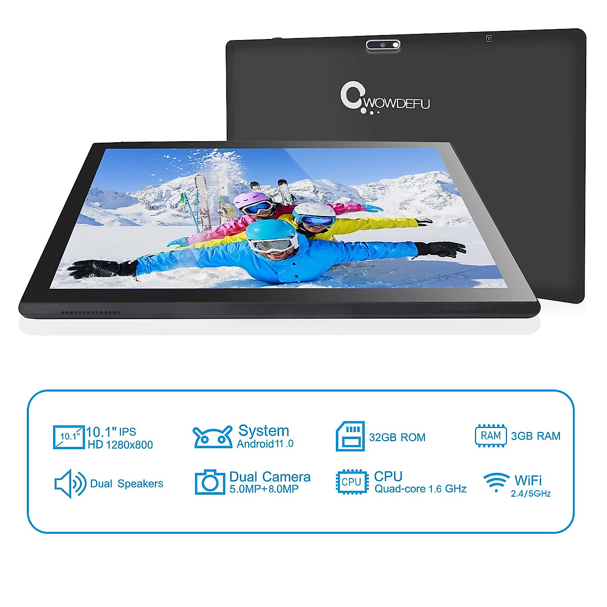 CWOWDEFU 10 Inch Tablet with Case,Android 11.0 Tablets (GMS Certified),3GB RAM 32GB ROM,6000mAh,AX WiFi 6 Tablet with 5MP+8MP Dual Camera,Quad-Core Processor and Dual Box Speakers (Black)