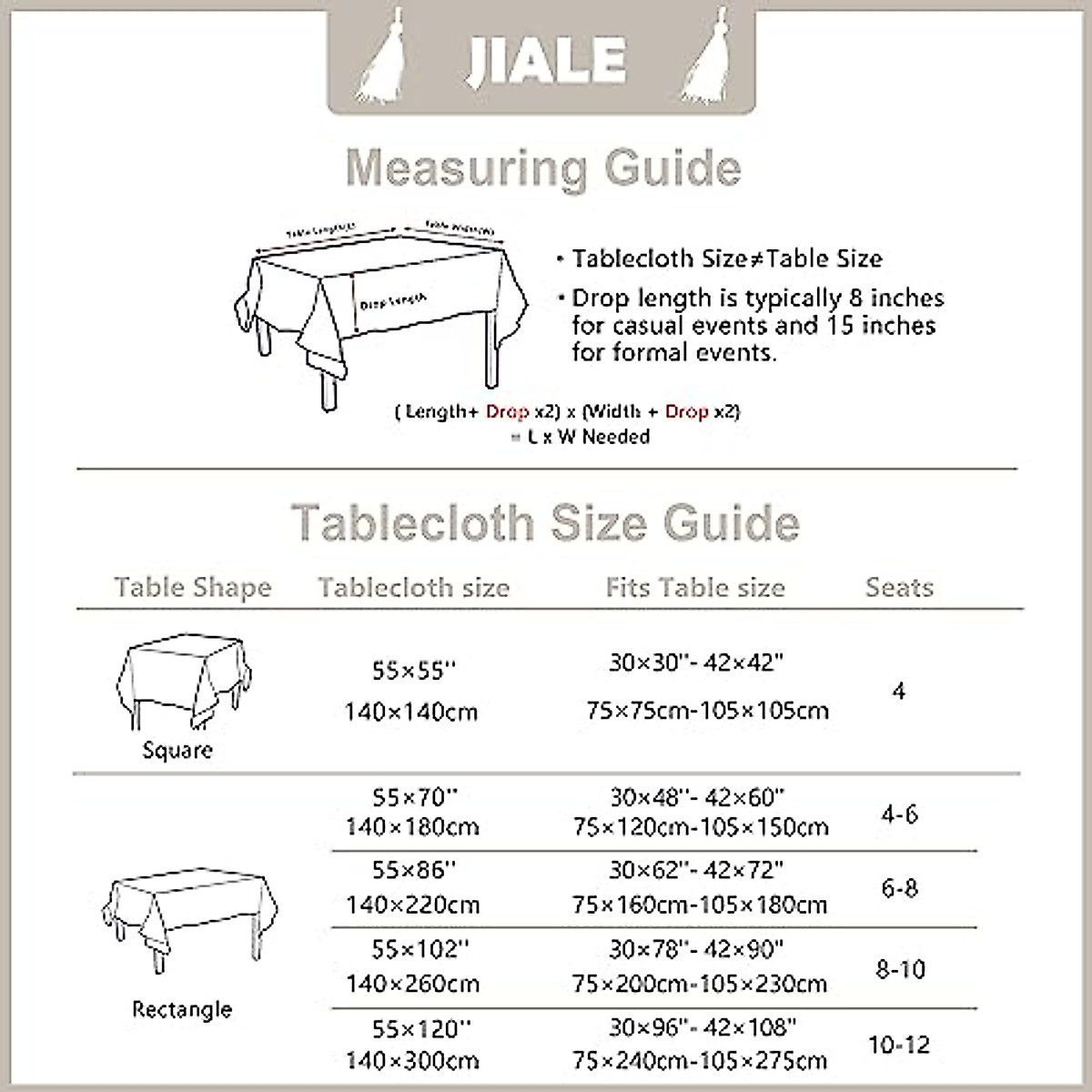 JIALE Table Cloth Rectangle Table, Heavy Duty Cotton Linen Waterproof Tablecloths Farmhouse Tablecloth, Soft and Wrinkle Free Table Cover with Tassels, 55''x70'', 4-6 Seats