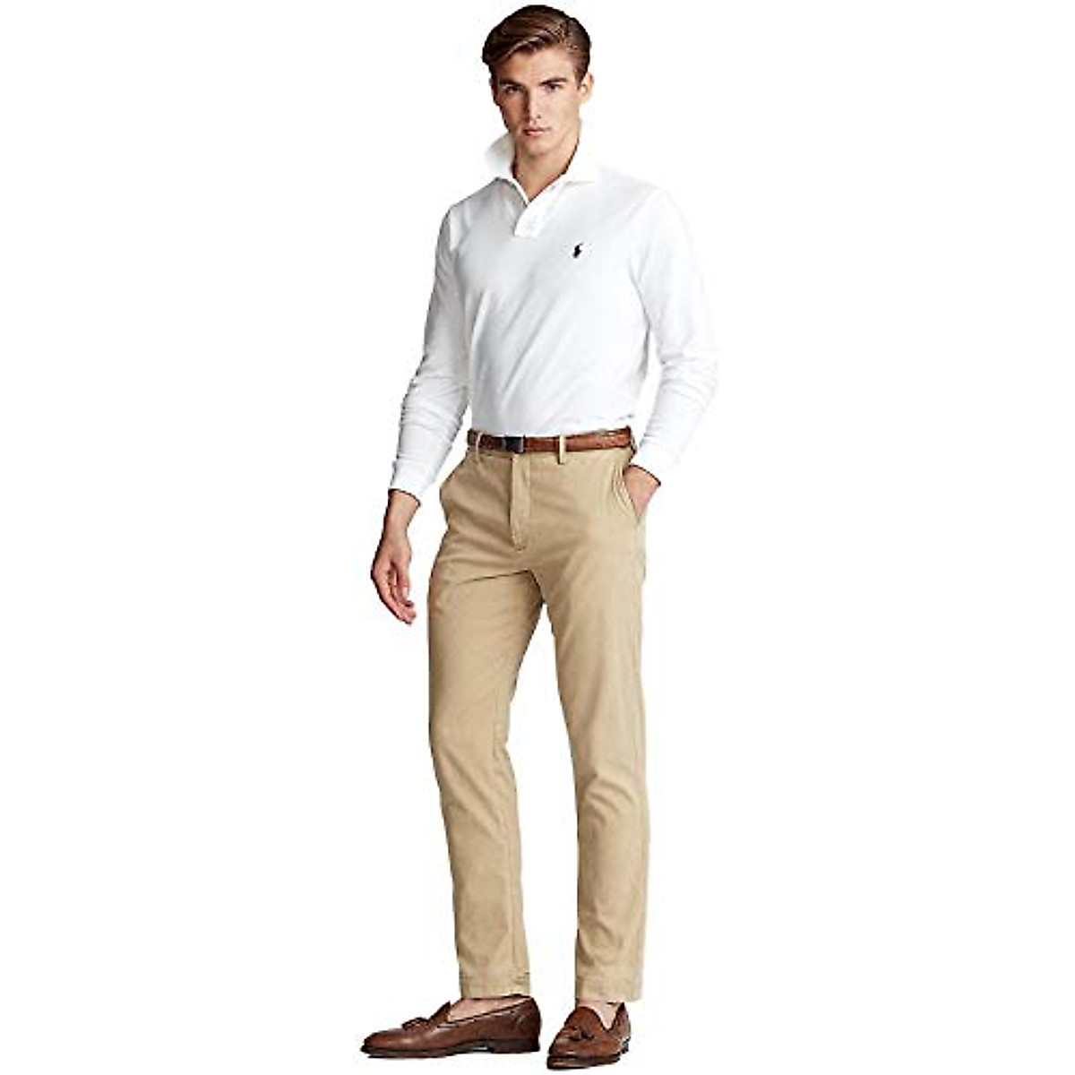 POLO RALPH LAUREN Men's Long Sleeve Mesh Polo Shirt (L, White)