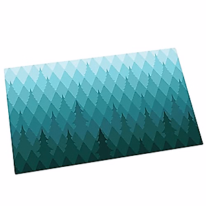 Indoor Door Mat Green Gradient Foggy Tree Forest Non Slip Front Door Welcome Rugs, Geometric Triangle Floor Entrance Doormats for Kitchen Bathroom Living Room Entryway