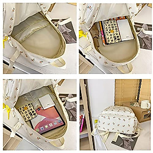 kakarin choyx Cute Backpack 16.1 Inch Kawaii Backpack Mori Art Floral Backpack With Pendant Aesthetic Backpack Classic Casual Computer Backpack (White)