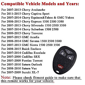 SaverRemotes Key Fob Compatible for 2007 2008 2009 2010 2011 2012 2013 Chevy Silverado 1500 2500 3500 Keyless Remote Replacement for OUC60270 OUC60221