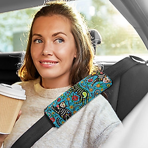 Halloween Sugar Skull Cat Seat Belt Covers 2 Pack Car Seat Strap Covers Super Soft Car Seat Neck Cover for Boys Girls Adults Babies