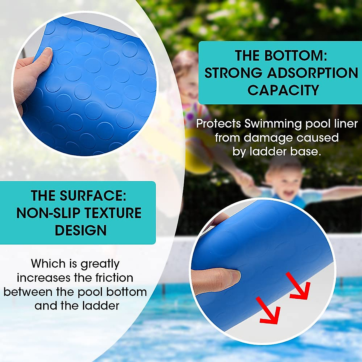 16.4"x 36.3" Swimming Pool Ladder Mat, Large Protective Pool Step Pad Ladder Rubber Mats Safety Liner Pads for Swimming Pools Floor Stairs Ladders and Pool Liner, Non-Slip Texture (Dot)