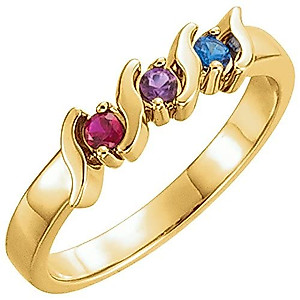 GNGJewel Family Mothers Ring 2 to 5 Birthstones 10k White,Yellow or Rose Gold FREE ENGRAVING