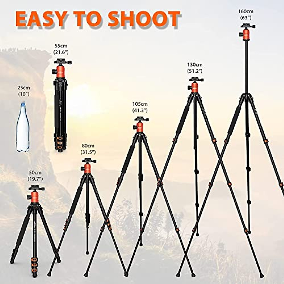 GEEKOTO Camera Tripod for DSLR, Compact Aluminum Tripod with 360 Degree Ball Head and 8kgs Load for Travel and Work
