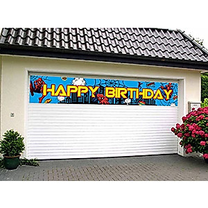 Large Superhero Spider Man Happy Birthday Banner, Spider Man Themed Birthday Party Supplies Decorations, Superhero Birthday Party Supplies for Boys Kids, Outdoor Indoor (118 x 19 In)