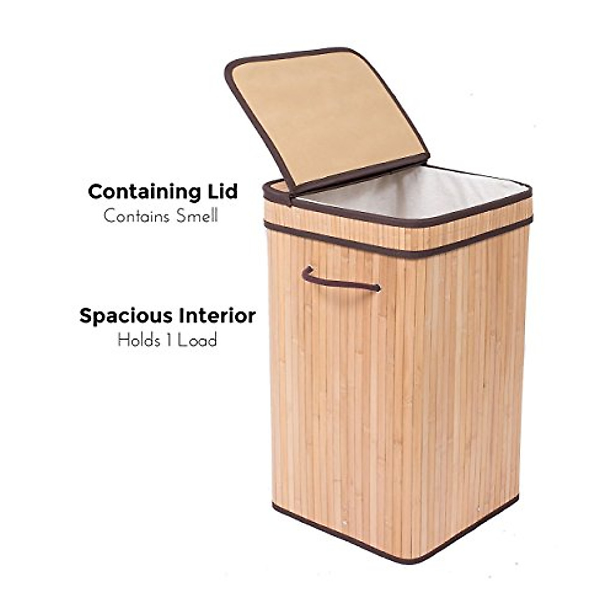 BirdRock Home Square Laundry Hamper with Lid and Cloth Liner - Bamboo - Natural - Easily Transport Laundry - Collapsible Hamper - String Handles