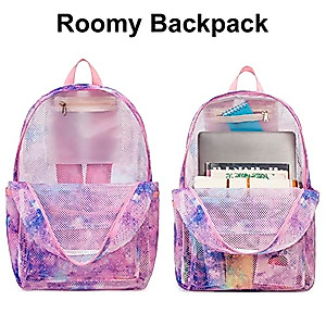 CAMTOP Mesh Backpack for Kids Girls Semi-Transparent See Through Sturdy School Bookbag Casual Daypack for Beach Swim Work Gym (Tie Dye Pink)