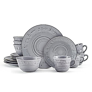 Pfaltzgraff Trellis Lodge 16 Piece Dinnerware Set, Service For 4, Gray