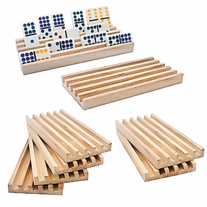 ESSAJOY Wooden Domino Trays/Racks Set of 8 Mexican Train Domino Trays/Racks Double 12 Tiles Holders Rack Domino Tiles Holders Domino Wood Holder【 Dominoes not Included】