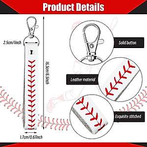 Inbagi 6 Pcs Leather Baseball Keychains for Boys White Seamed Keychain Sports Softball Keychains Baseball Gifts for Boys Wristlet Strap Keychain for Car Purse Accessories Players Sports Team Souvenir