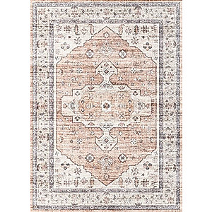Valenrug Pink Washable Rug - Non-Slip Soft 5x7 Area Rugs, Stain Resistant Antique Rugs for Living Room, Foldable Vintage Bedroom Rug(5'x7', TPR35-Pink)