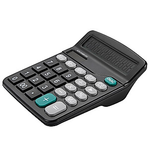 Upgraded versionCalculator, 12-Digit Solar Cell Office Calculator with Large LCD Display, Large Sensitive Buttons, Dual Power Desktop CalculatorSuitable for Office, Home, School(Black)