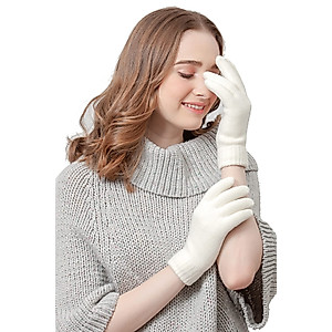 Be Your Own Style BYOS Winter Womens Toasty Warm Plush Fleece Lined Knit Gloves Solid Colors (White)