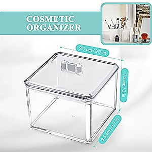 Partitions Cotton Ball and Swab Holder Organizer with Lid 2 Clear Cotton Swab Holder Organizer, Acrylic Organizer Cotton Swab Makeup Cosmetic Storage Drawers and Jewelry Display Clear Box
