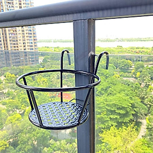 VIXPET Removable Balcony Rail Flower Pot Holder Railing Potted Plant Rack Hanging Flower Pot Shelf Stand-Black