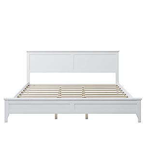 MERITLINE King Size Platform Bed Frame with Headboard/Solid Wood Foundation with Wood Slat Support/No Box Spring Needed/Easy Assembly, Rustic Pine (King, White)