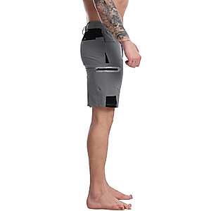 Surenow Men's Hiking Cargo Shorts Lightweight Quick-Dry Shorts Summer Outdoor Fishing Shorts Camping Travel Shorts for Men Grey