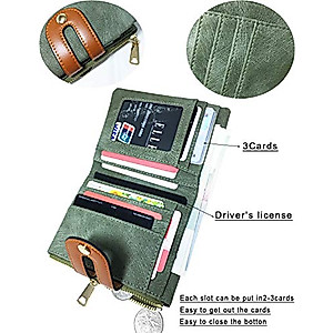 AOXONEL Women's Rfid Small Bifold Leather Wallet Ladies Mini Zipper Coin Purse id card Pocket,Slim Compact Thin (Green)