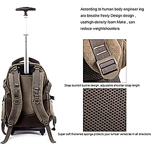 Wheeled Backpack, Waterproof Backpack ,14 inch Laptop Backpack with Wheels, Trolley Luggage Suitcase Compact Business Computer Bag,Rolling Backpack, Military Green (22in)