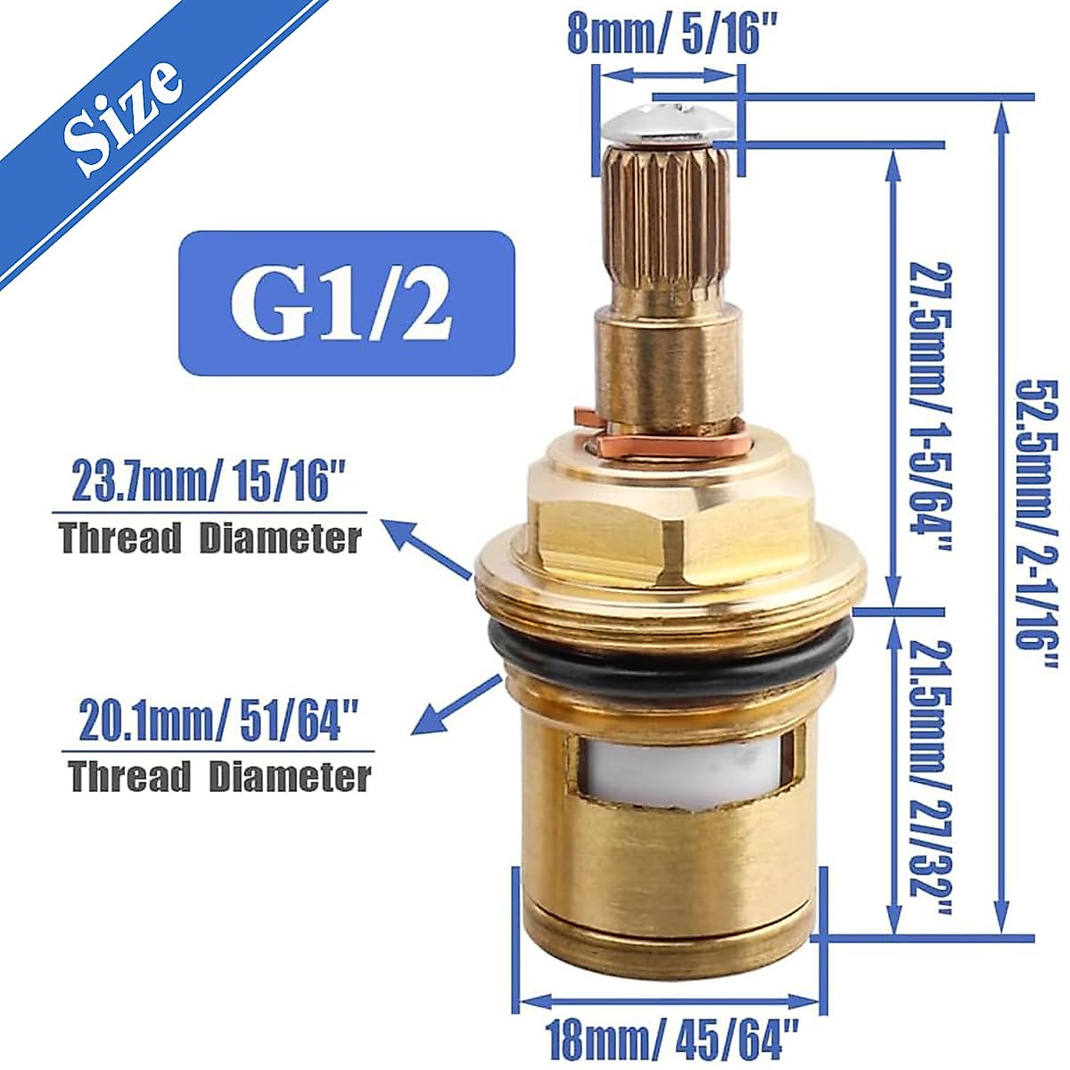 Wolfride 2Pcs Faucet Cartridge Replacement, 20 Teeth G1/2" Brass Ceramic Stem Disc Cartridge Cartridge Faucet Valve Hot and Cold for Bathroom Kitchen Faucets