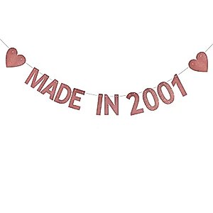 XIAOLUOLY Rose Gold Glitter Banner,Pre-Strung,Funny 21st Birthday Party Decorations Bunting Sign Backdrops,Made In 2001